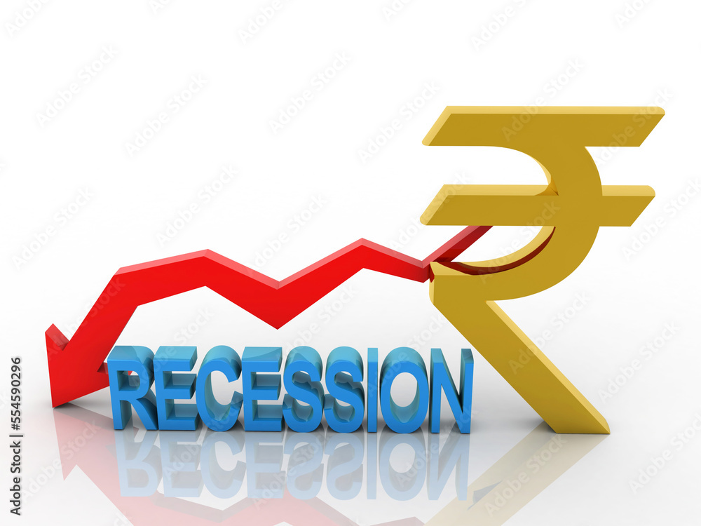 3D rendering deflation arrow with symbol of rupee Stock Illustration ...
