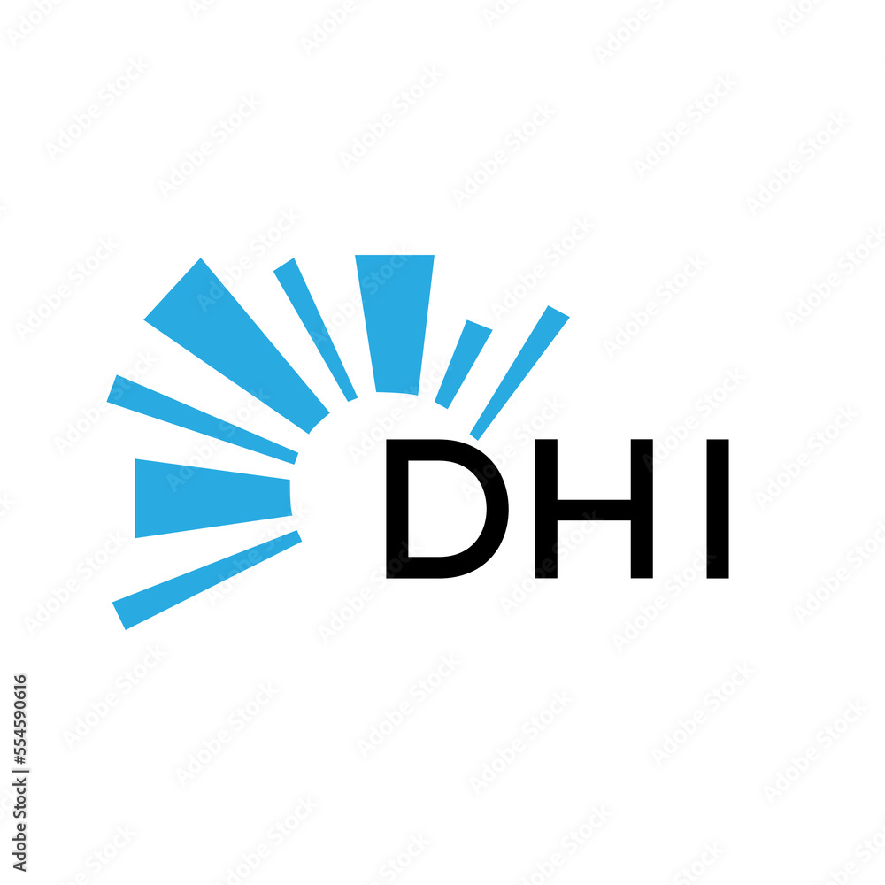 DHI letter logo. DHI blue image on white background and black letter ...