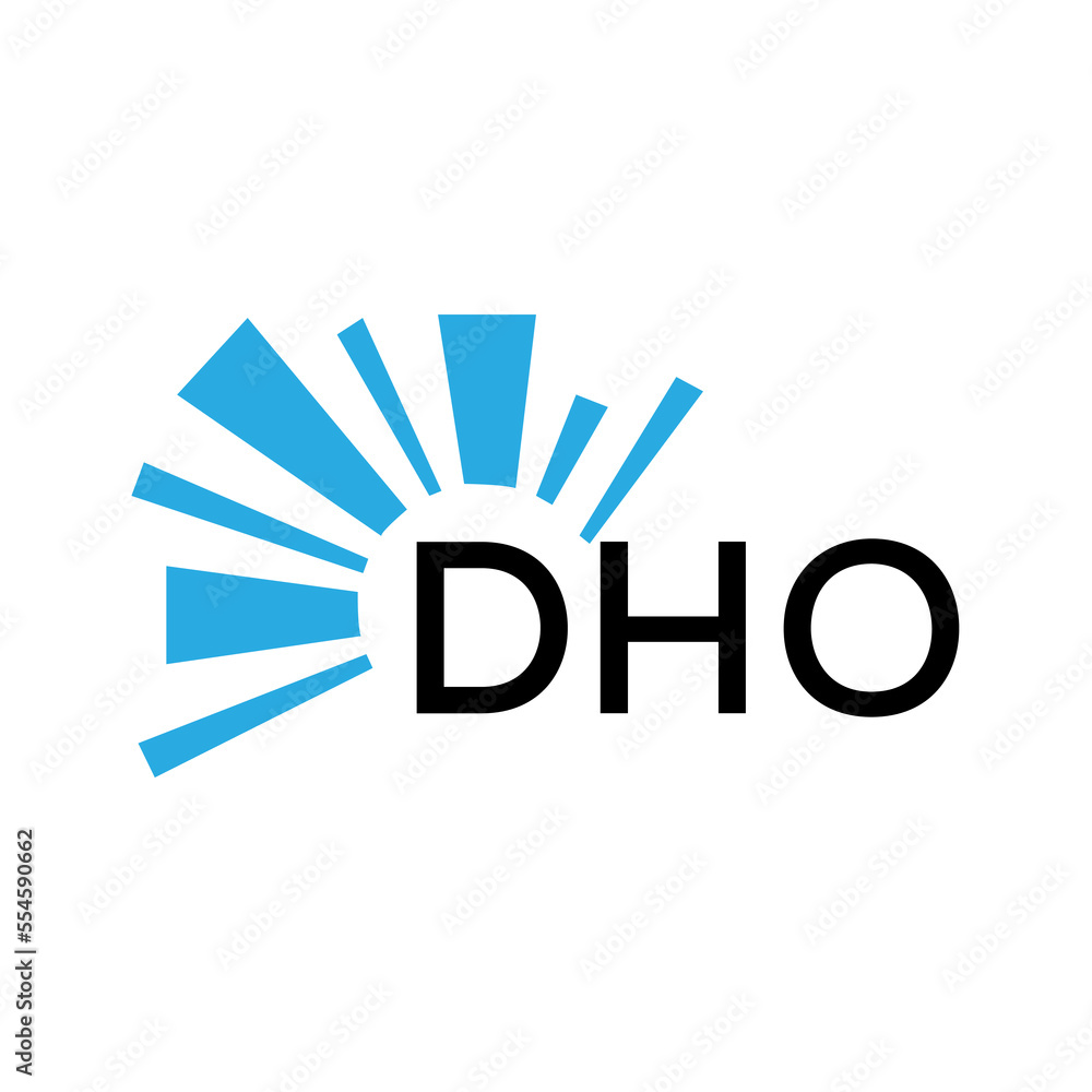 DHO letter logo. DHO blue image on white background and black letter ...