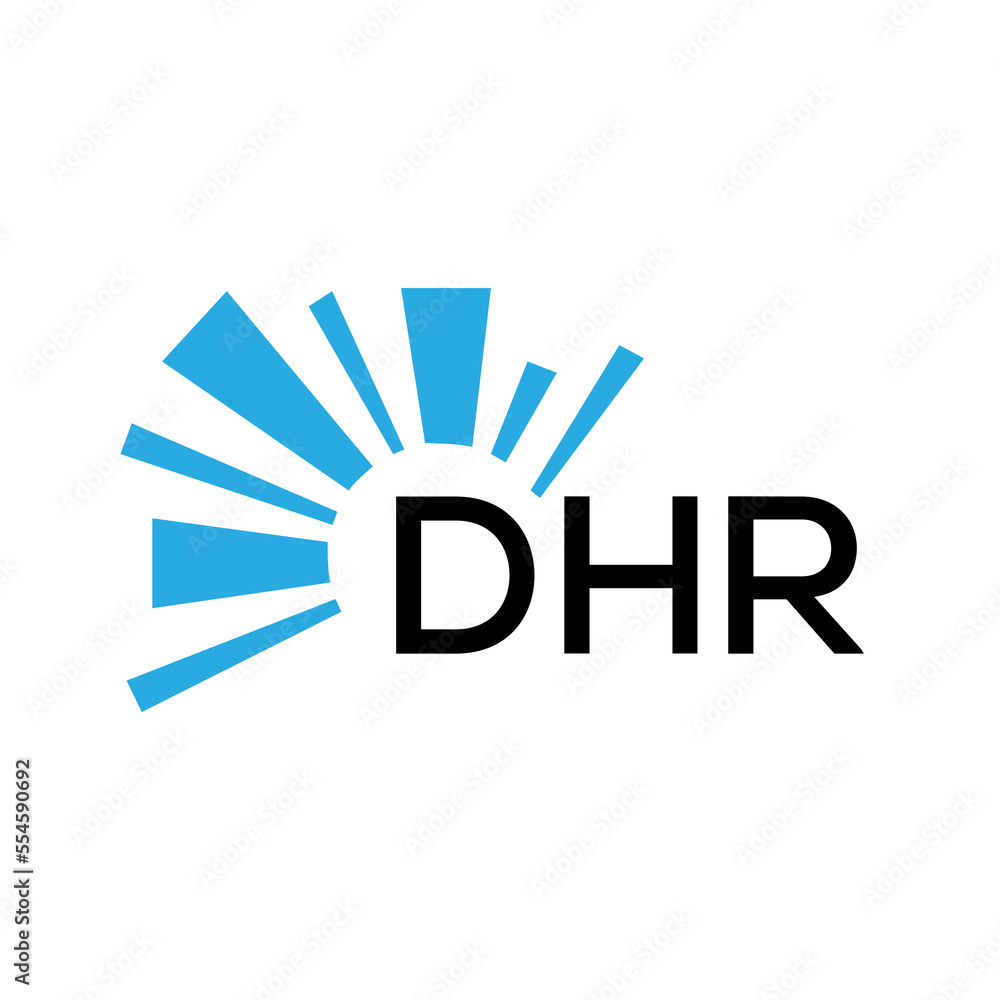 DHR letter logo. DHR blue image on white background and black letter ...