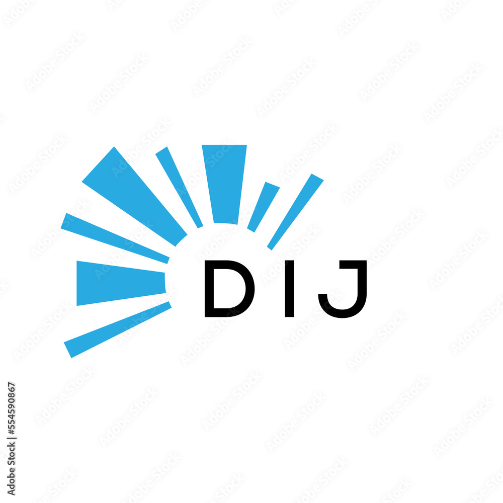 DIJ letter logo. DIJ blue image on white background and black letter ...