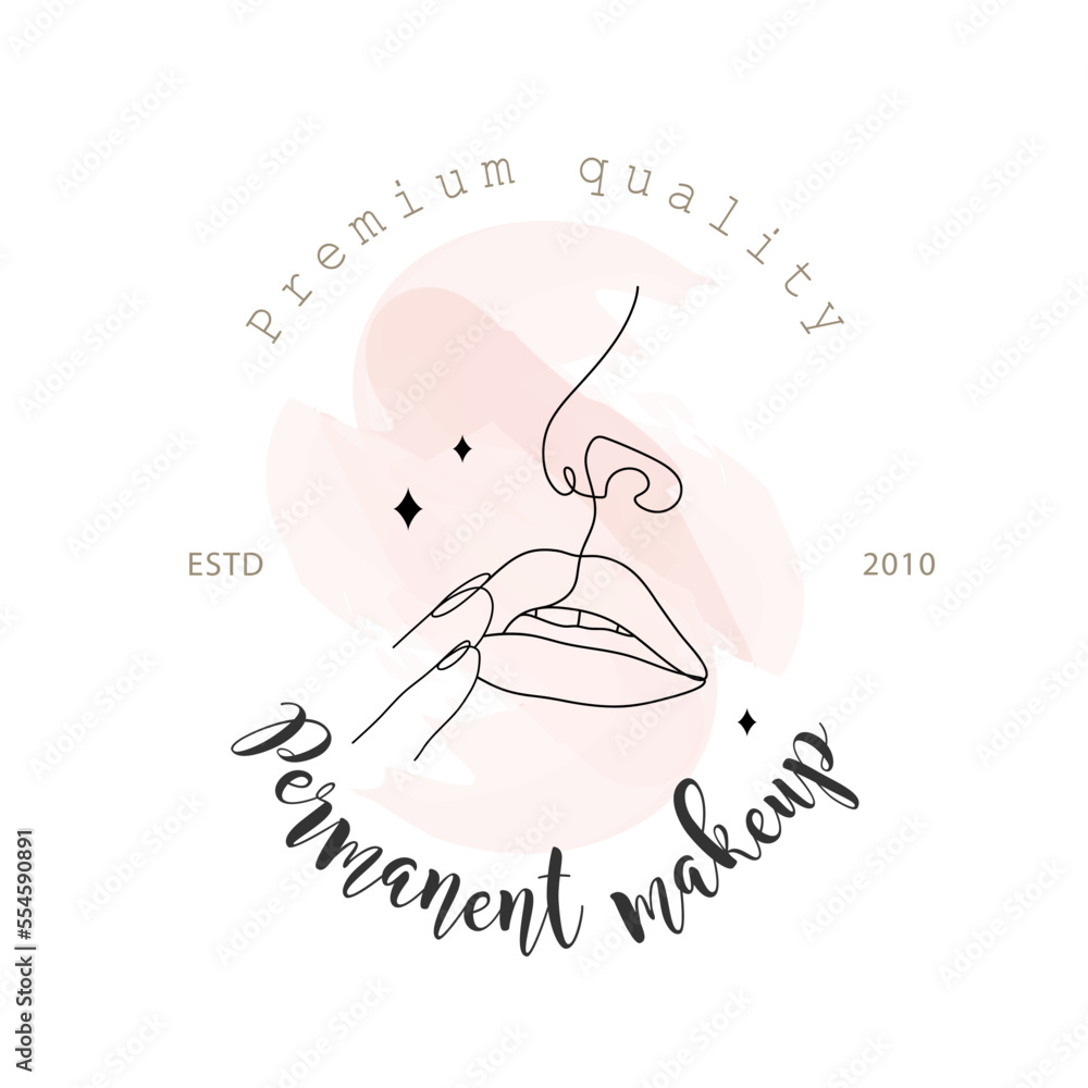 Permanent lip makeup logo. Tattoo salon. Woman lips and nose in one ...