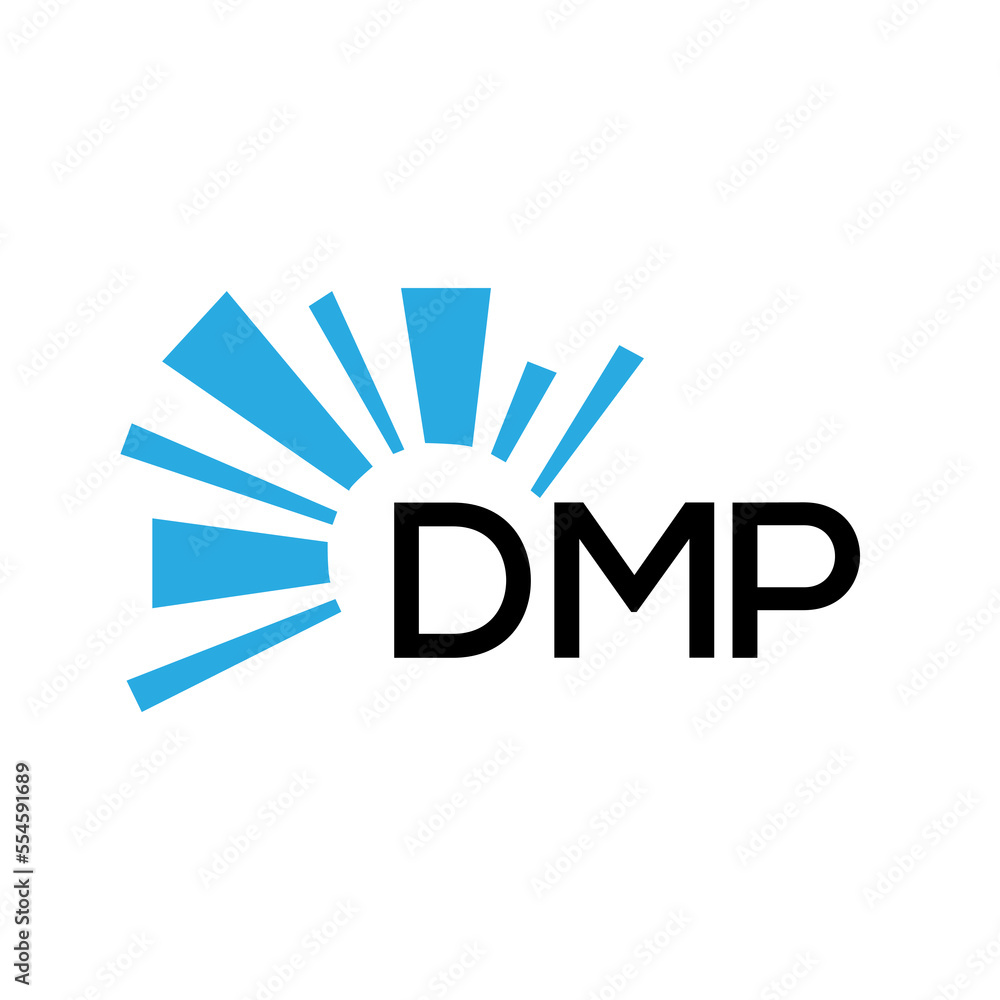 DMP letter logo. DMP blue image on white background and black letter ...