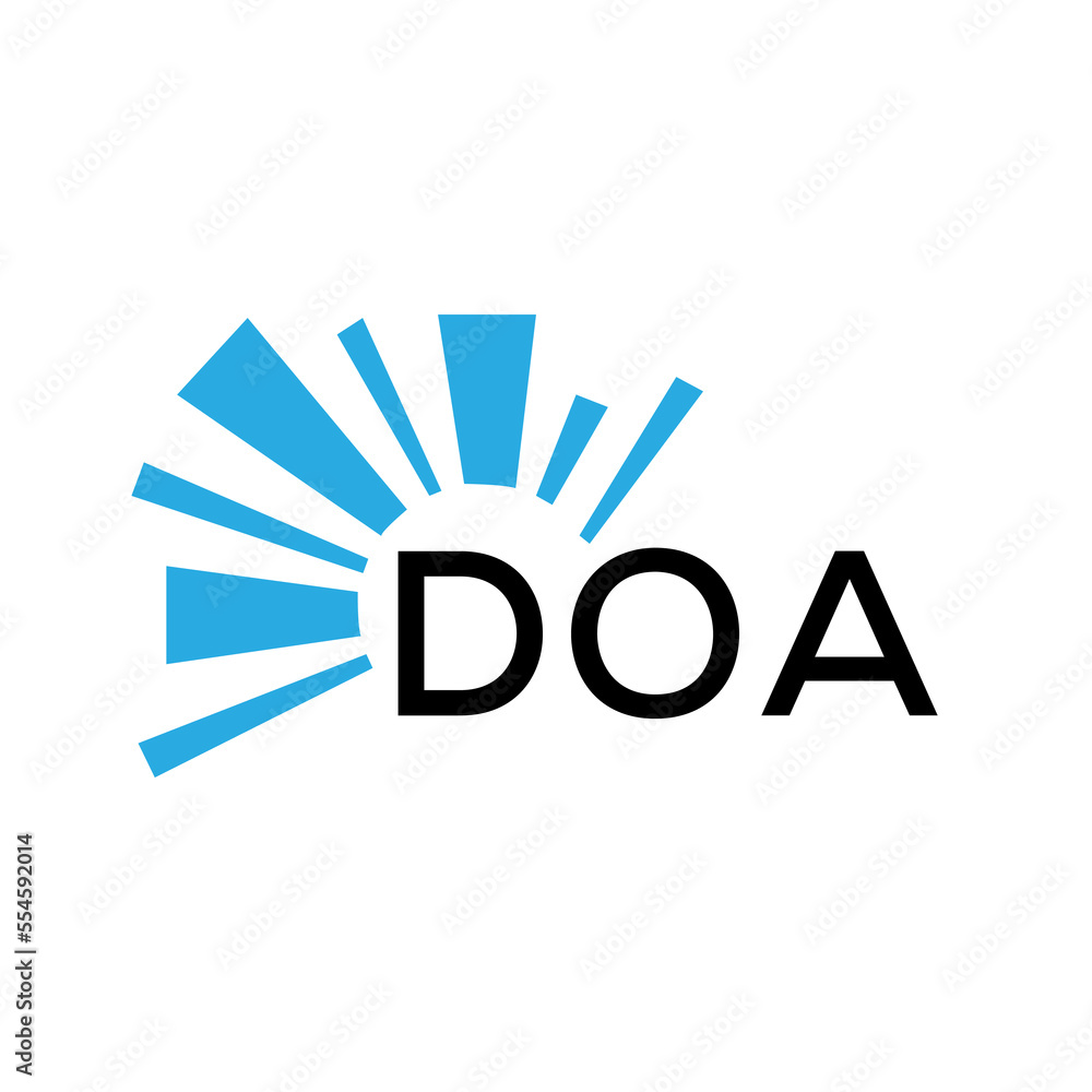 DOA letter logo. DOA blue image on white background and black letter ...