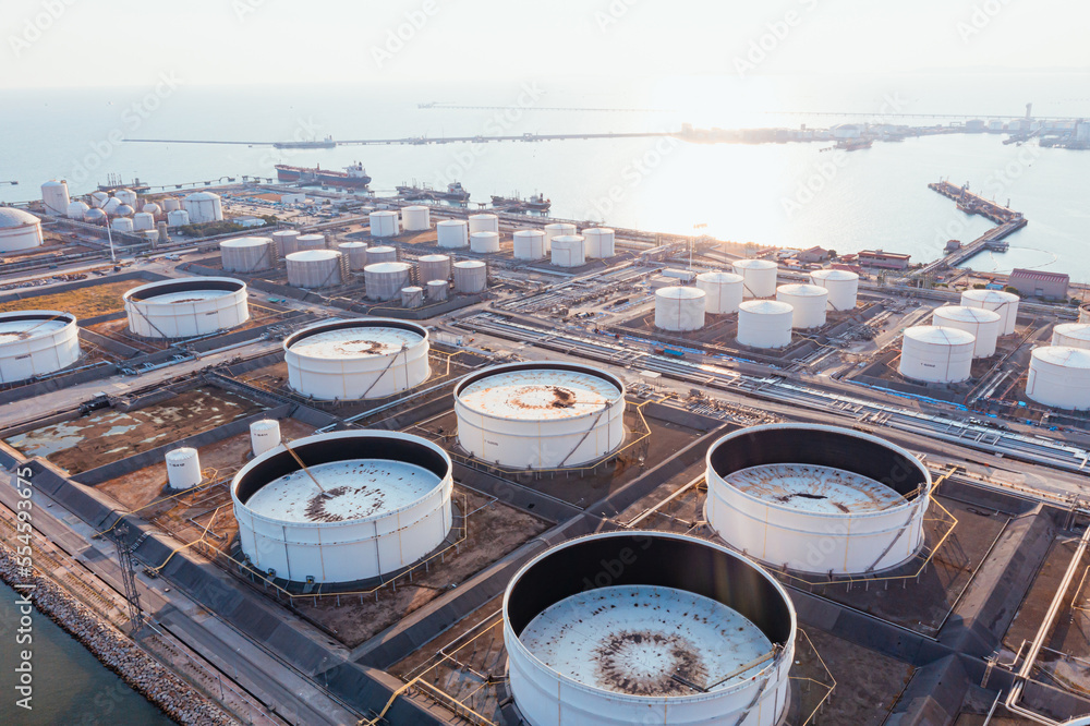 Aerial Top View oil tanker loading dock of business logistic sea going ...