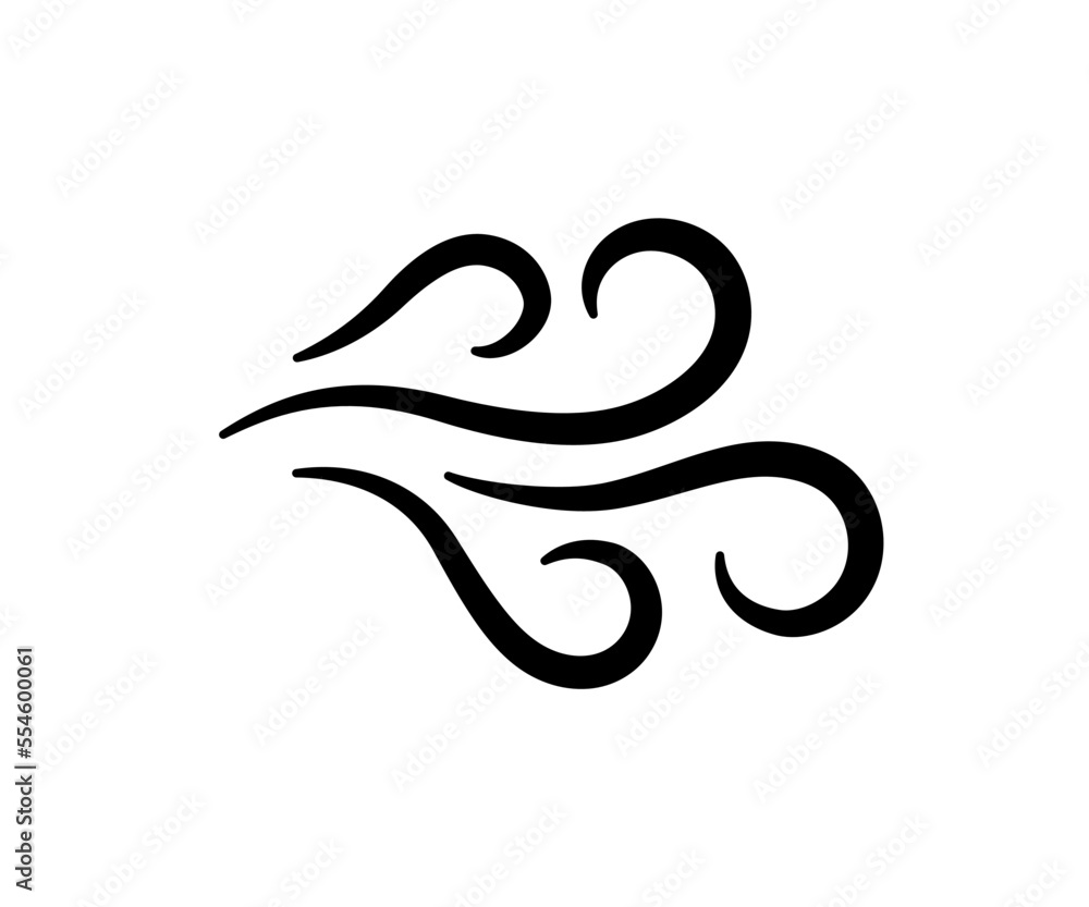 Hand drawn wind air flow icon. Free breath symbol. Fresh air flow sign ...