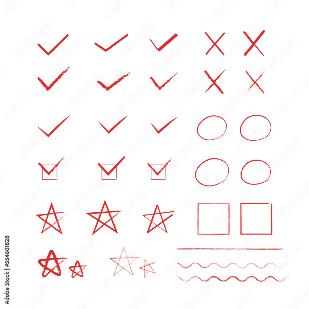 Collection hand drawn important check sign. Set simple doodles isolated ...