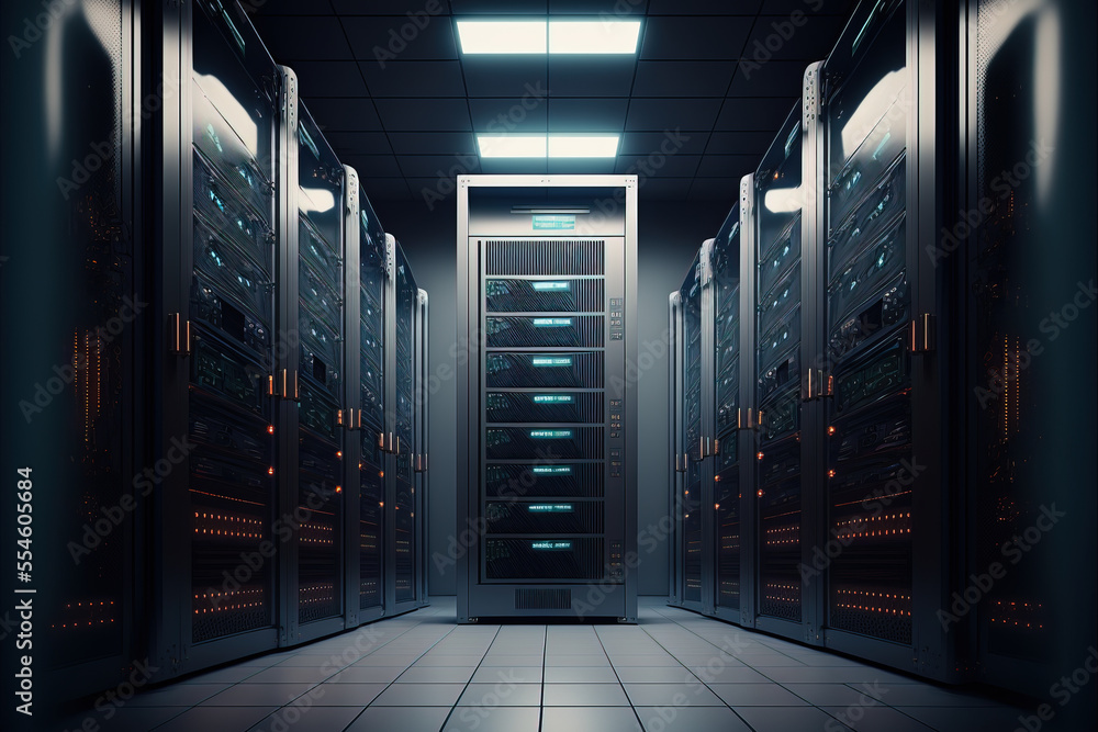 Shot of Corridor in Working Data Center Full of Rack Servers and ...