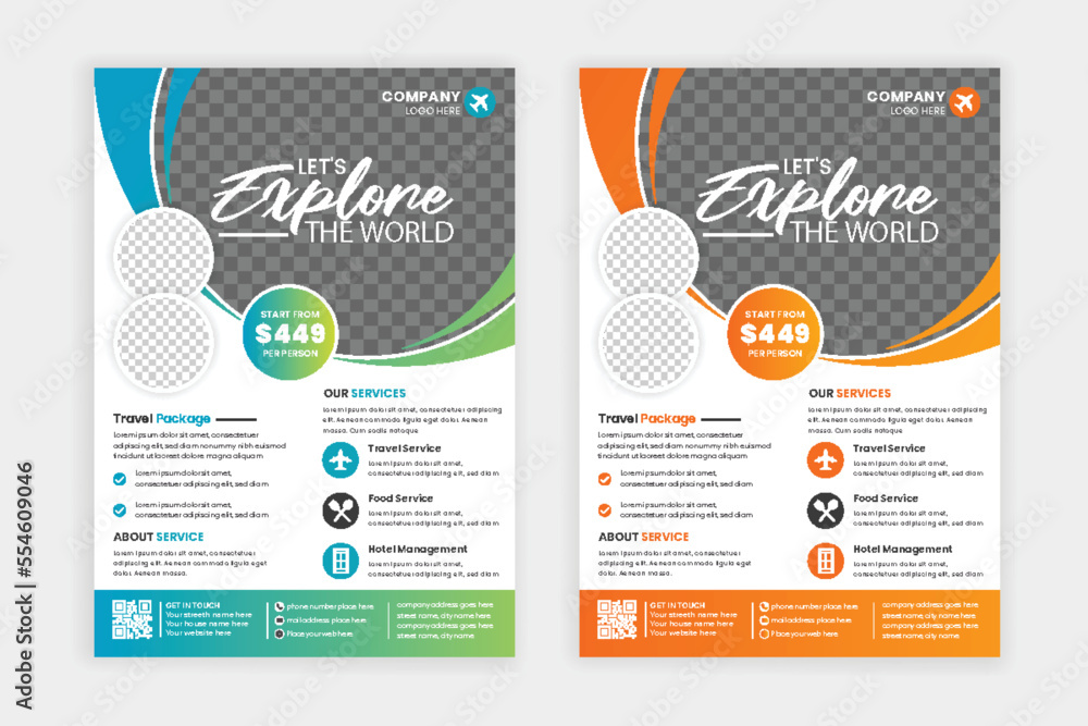 Vector travel holiday flyer design and brochure cover page template for ...