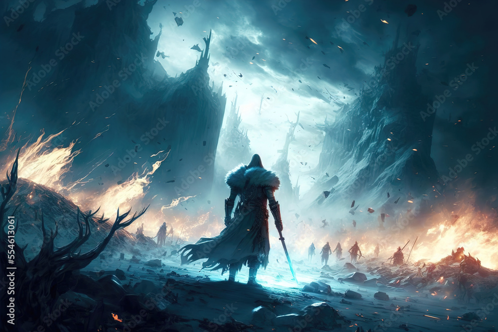 Battle of knights in armor on the battlefield, the struggle of good ...