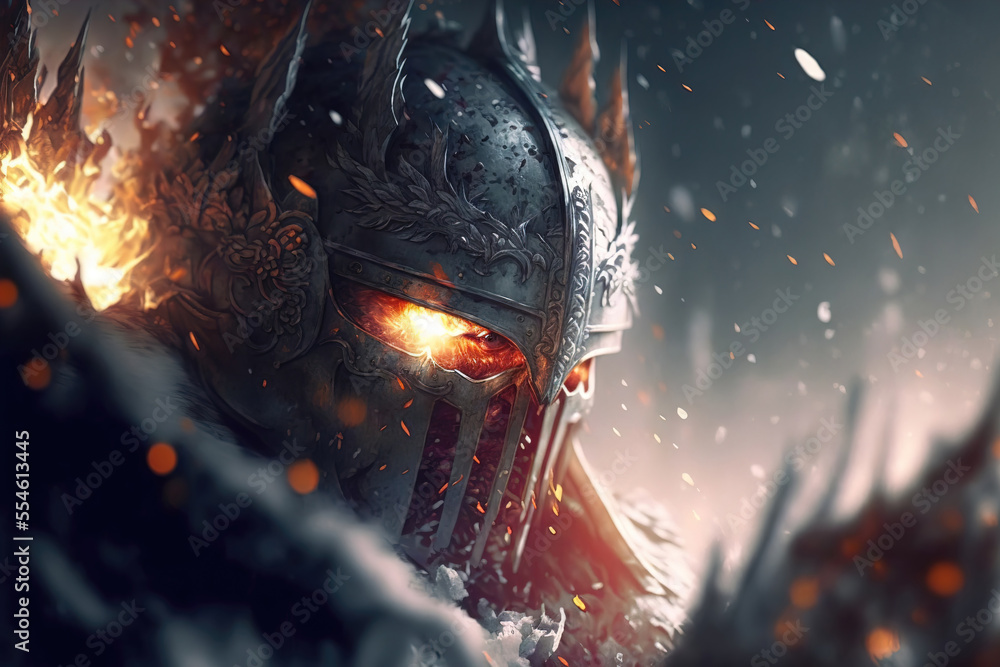 Battle of knights in armor on the battlefield, the struggle of good ...