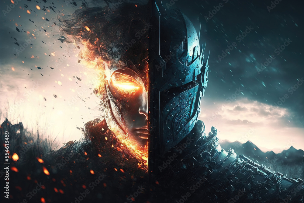 Battle of knights in armor on the battlefield, the struggle of good ...