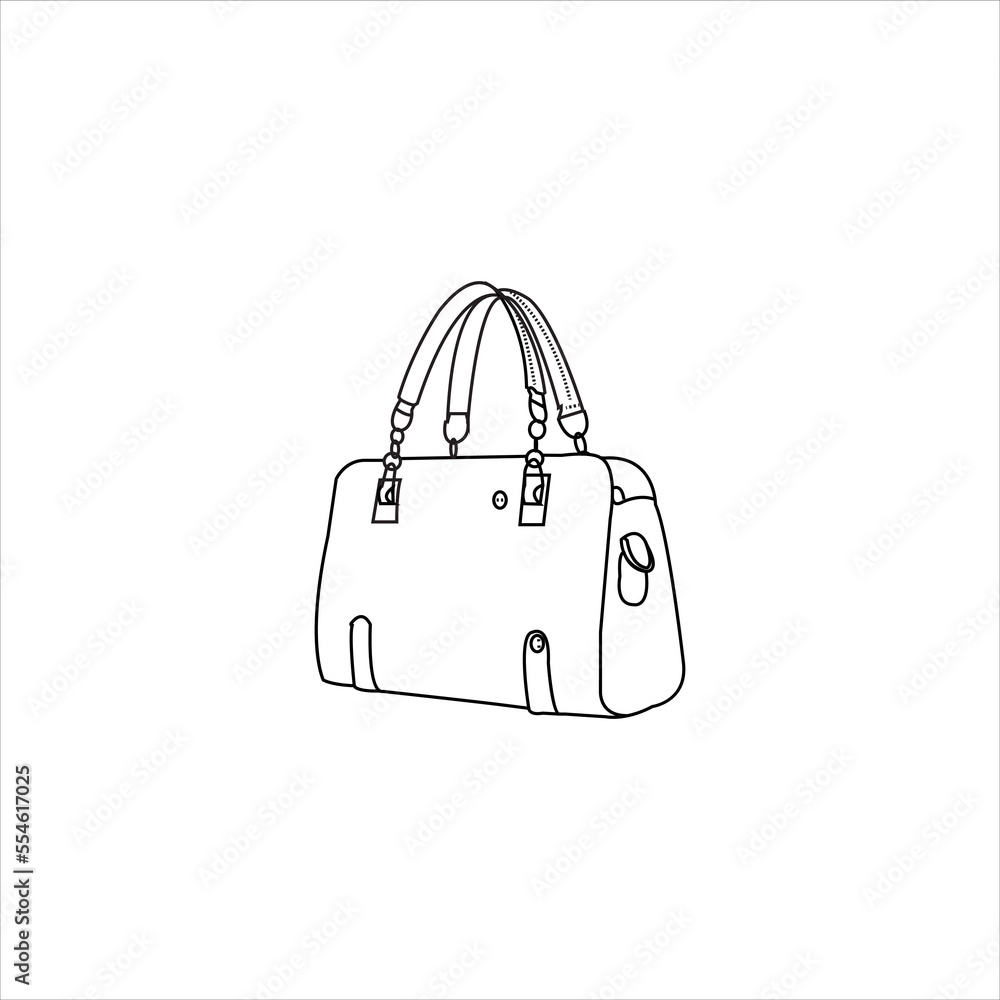 Women fashion handbags collection, vector sketch illustration line art ...