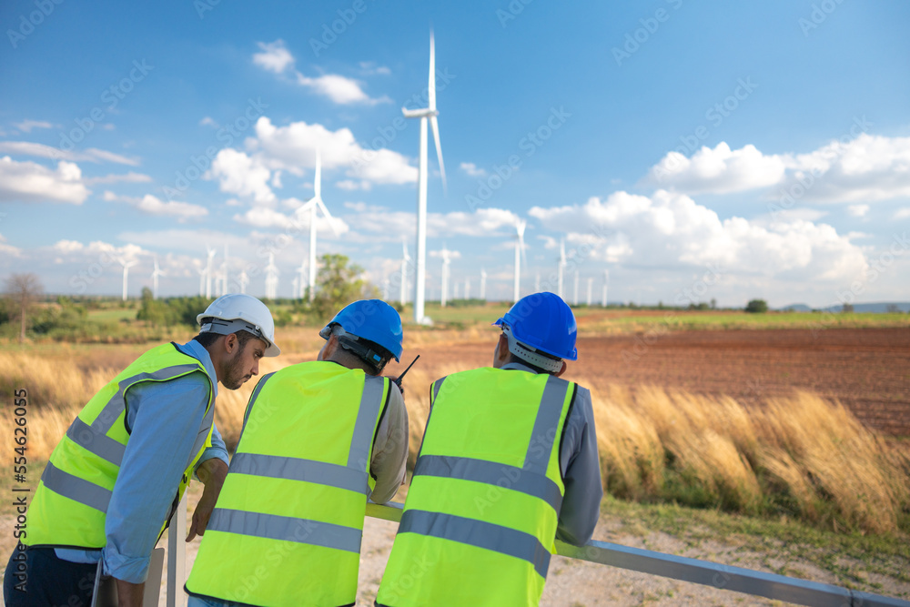Asian engineer working in fieldwork outdoor. Workers check and inspect ...