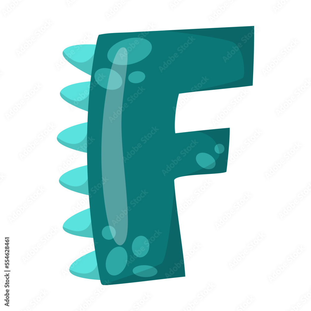 Alphabet letter F in dinosaur font vector illustration. Cute cartoon ...