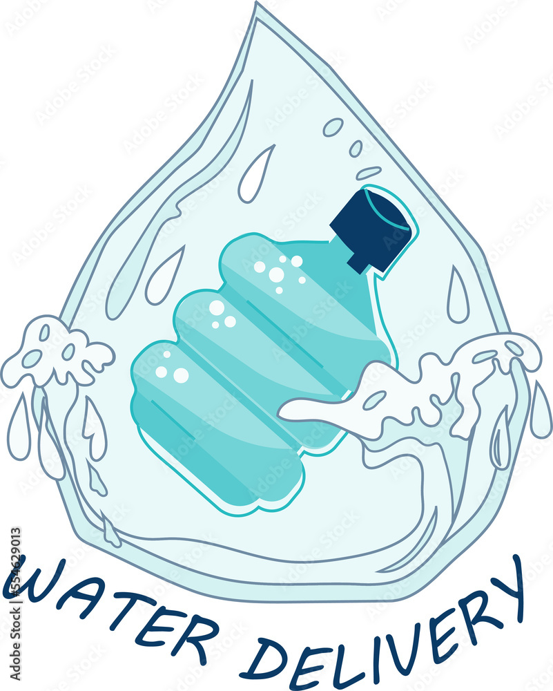 Water delivery service emblem or logo design with bottle in drop frame ...