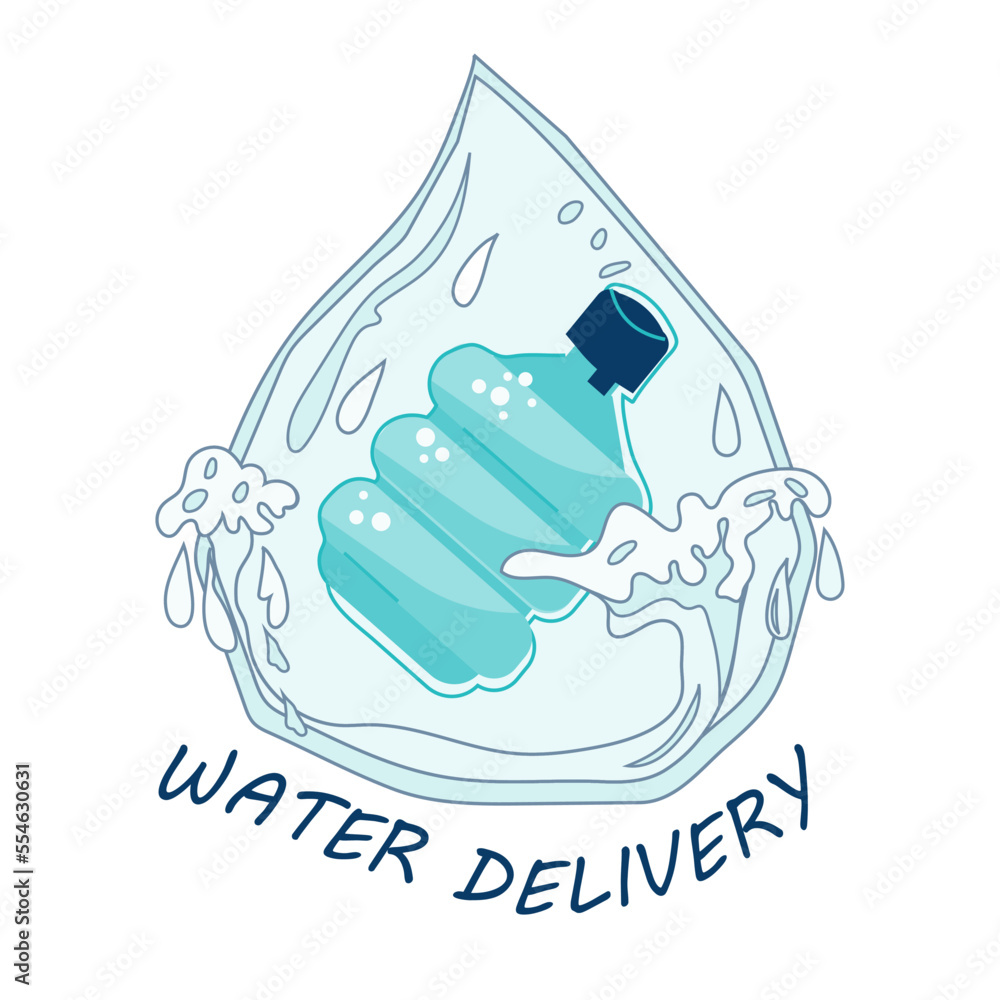 Water delivery service emblem or logo design with bottle in drop frame ...