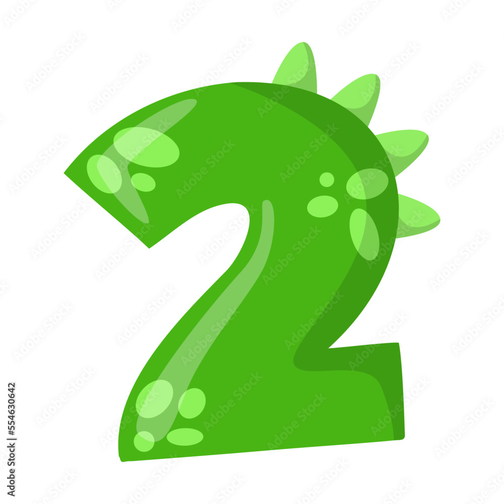 Alphabet number two in dinosaur font vector illustration. Cute cartoon ...
