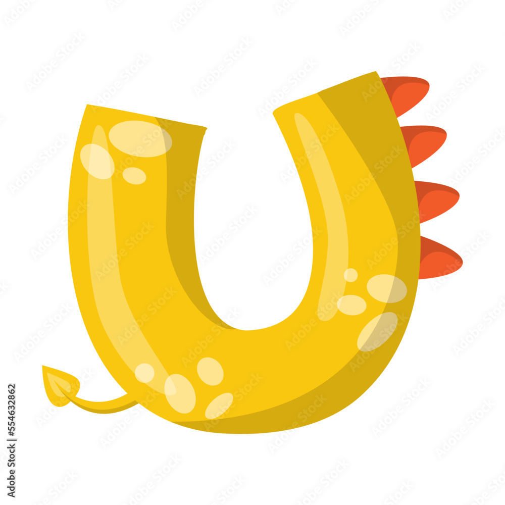 Alphabet letter U in dinosaur font vector illustration. Cute cartoon ...