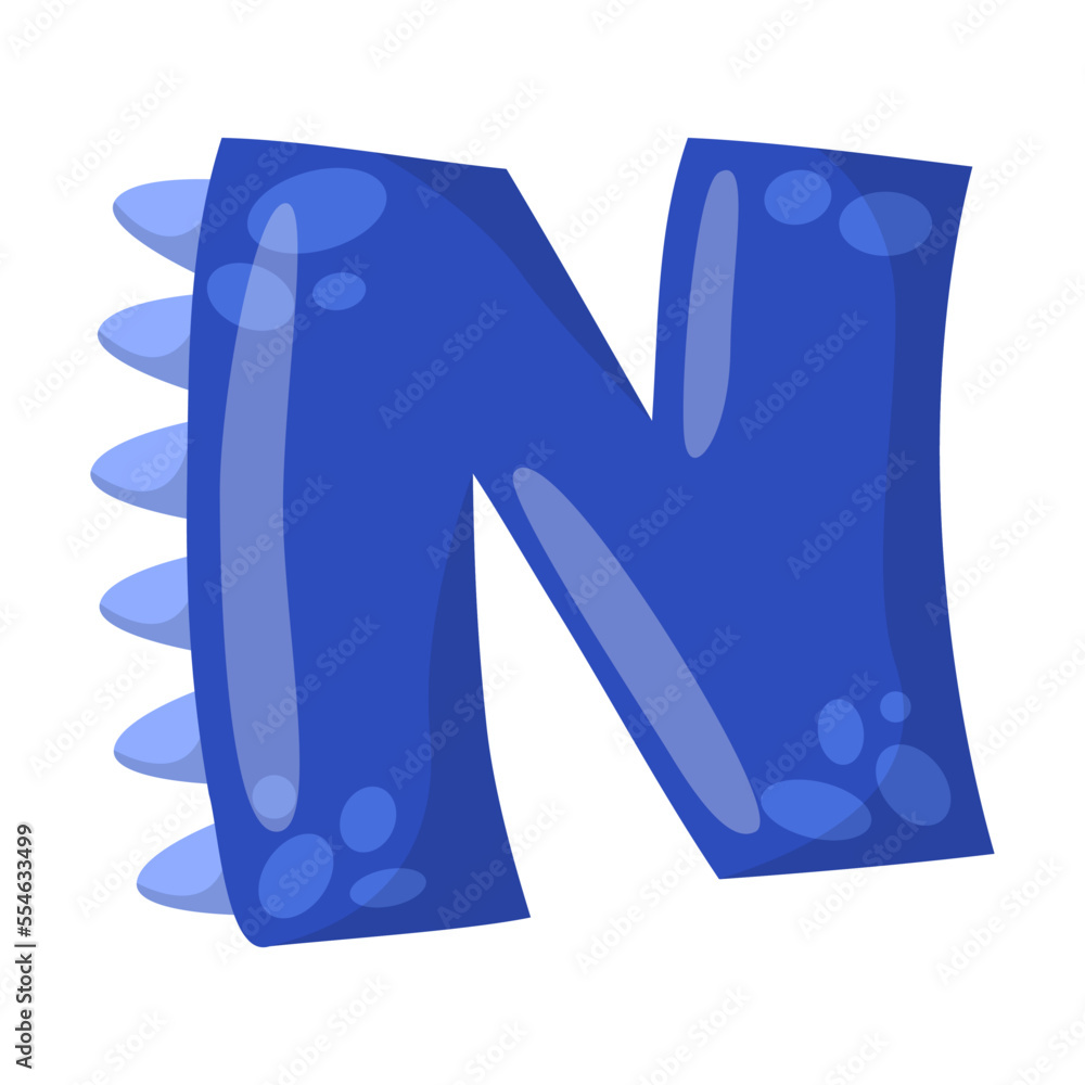 Alphabet letter N in dinosaur font vector illustration. Cute cartoon ...