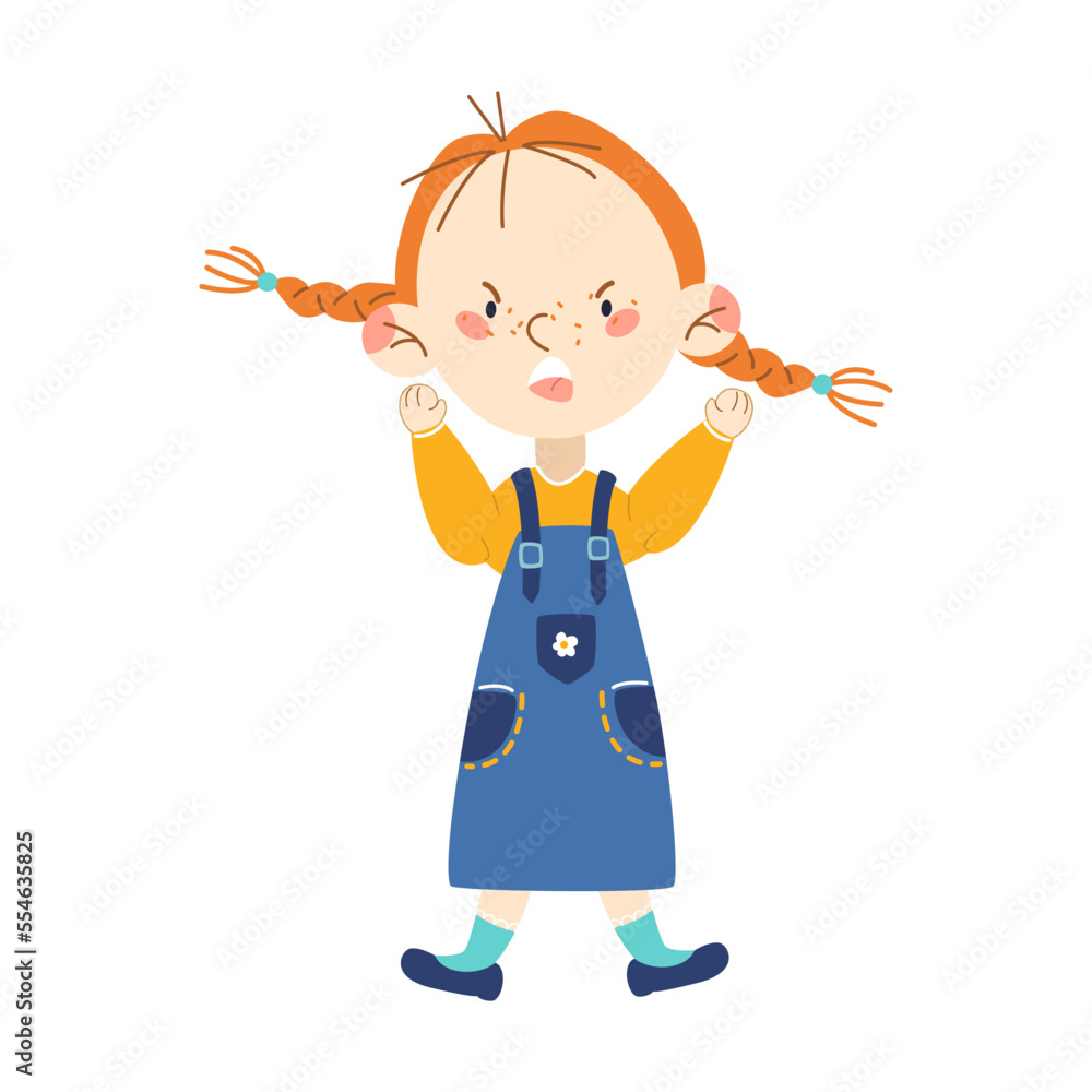 Little girl angry and yelling at parents, cartoon vector illustration ...