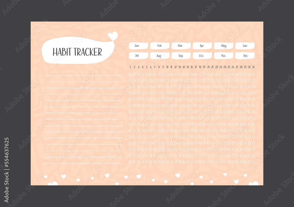 Habits Tracker printable template Vector. Monthly planner habit tracker ...
