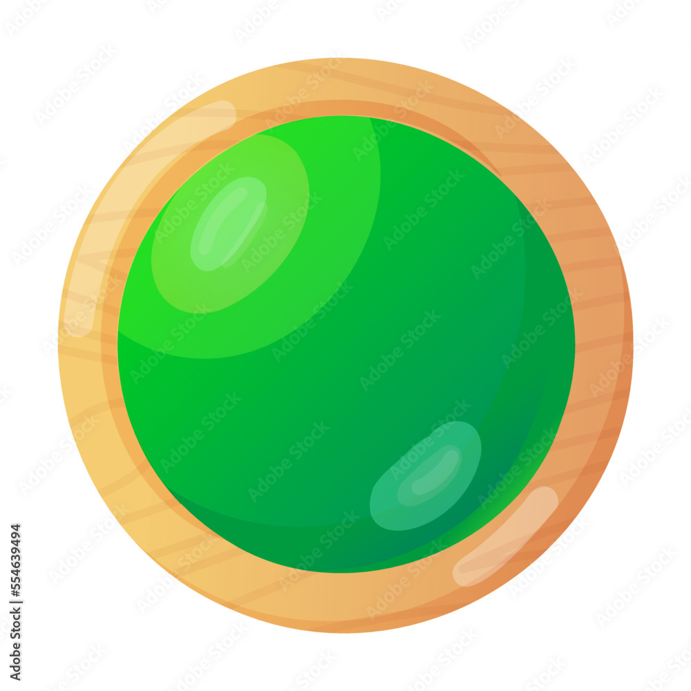 Wooden green button for users game interface cartoon illustration ...
