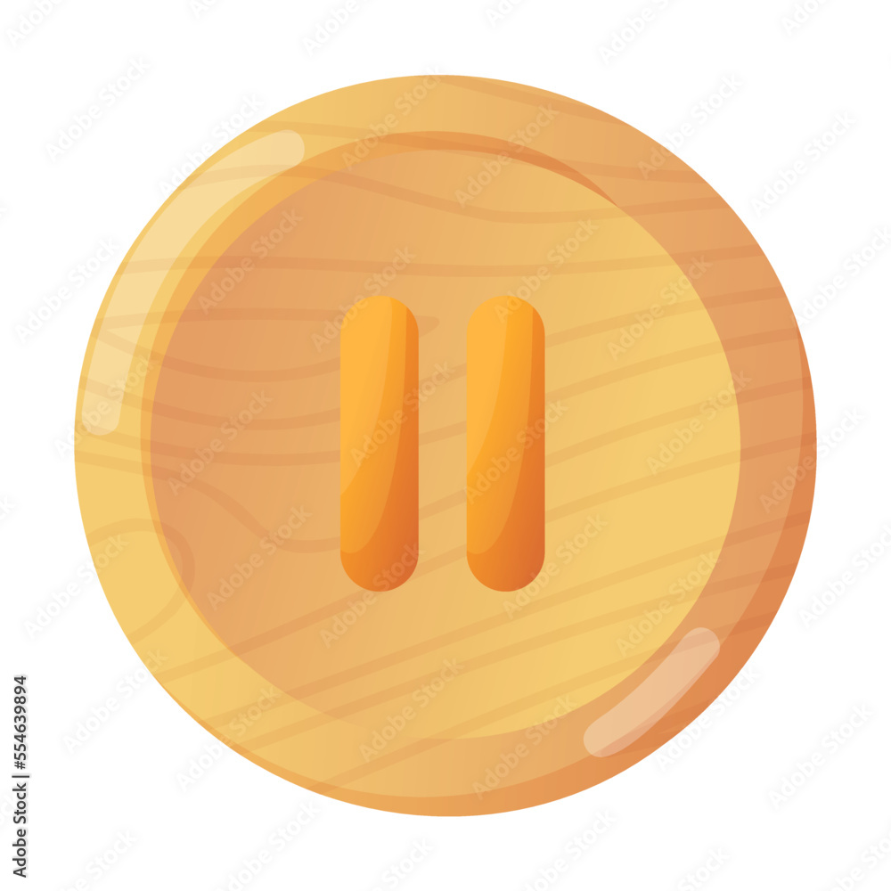 Wooden pause button for users game interface cartoon illustration ...