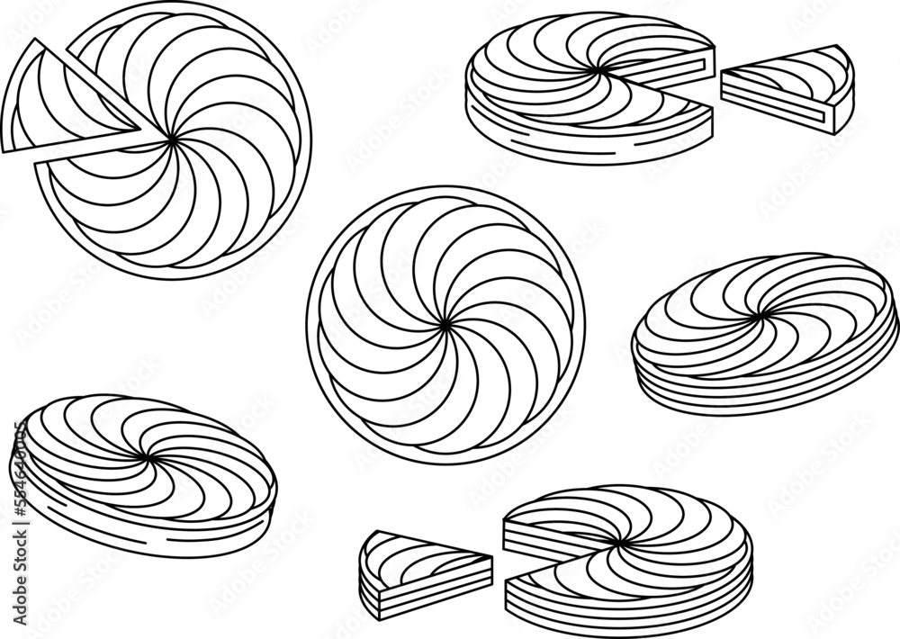 Galette des rois traditional french epiphany cake. Vector icon set with ...