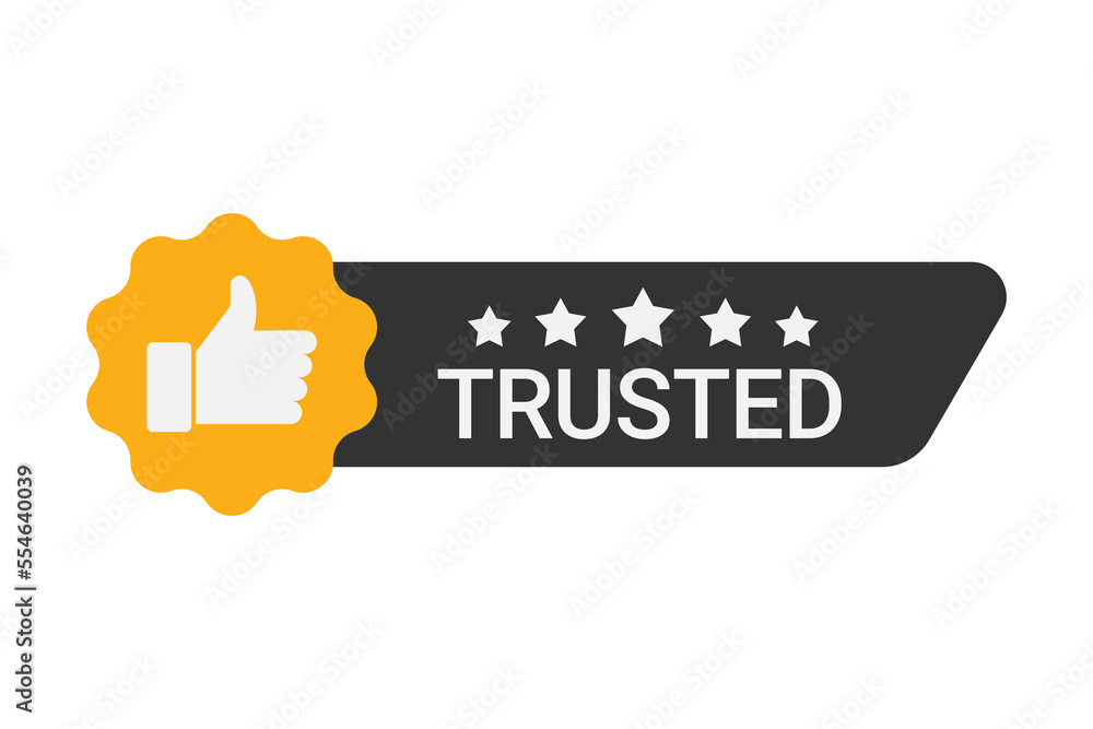 Trusted label with five stars and thumbs up Stock Vector | Adobe Stock