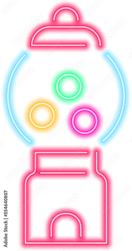 Gumball machine neon icon. Dispenser for candies and bubble gums. Stock ...