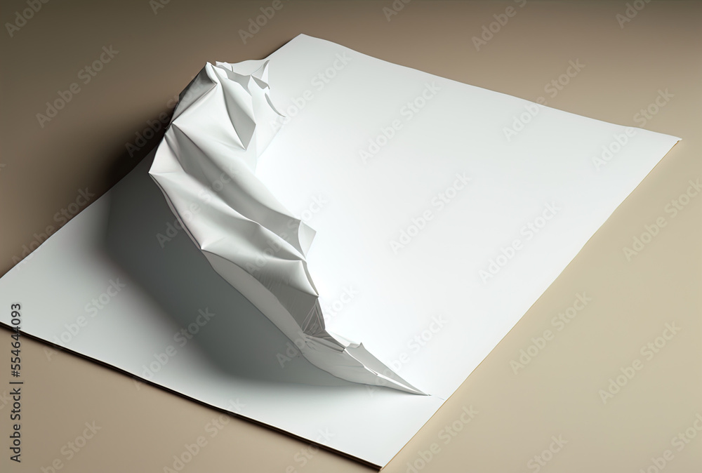 paper sheet with a creased corner. White writing instrument that is ...