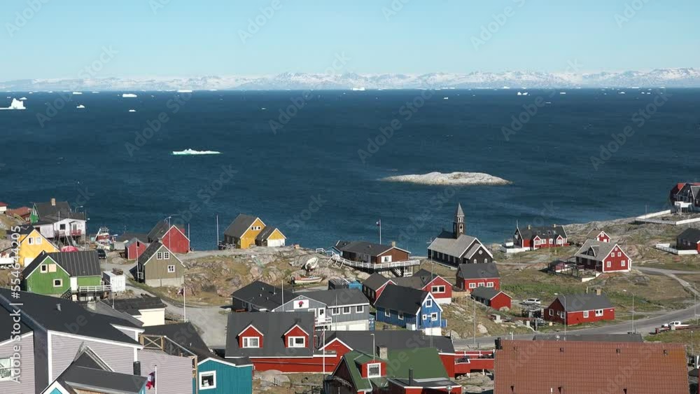 The colorful settlement in central-western Greenland. A typical village ...