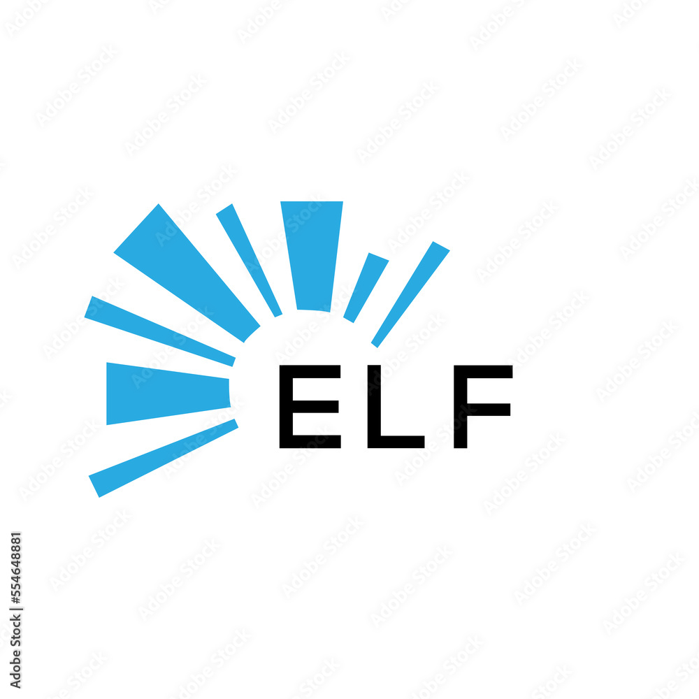 ELF letter logo. ELF blue image on white background and black letter ...