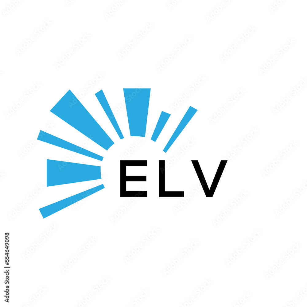 ELV letter logo. ELV blue image on white background and black letter ...