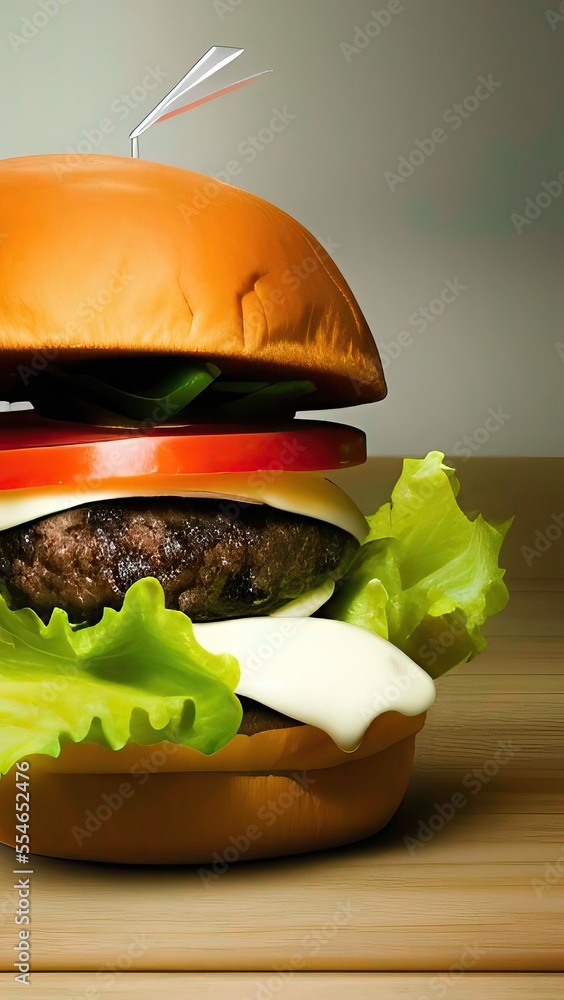 hamburger on a plate created with Generative AI technology created with ...