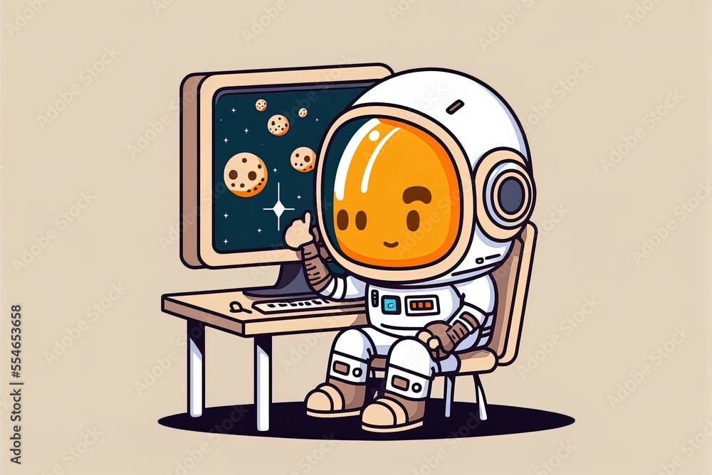 Adorable Astronaut in Front of Computer cartoon icon graphic ...