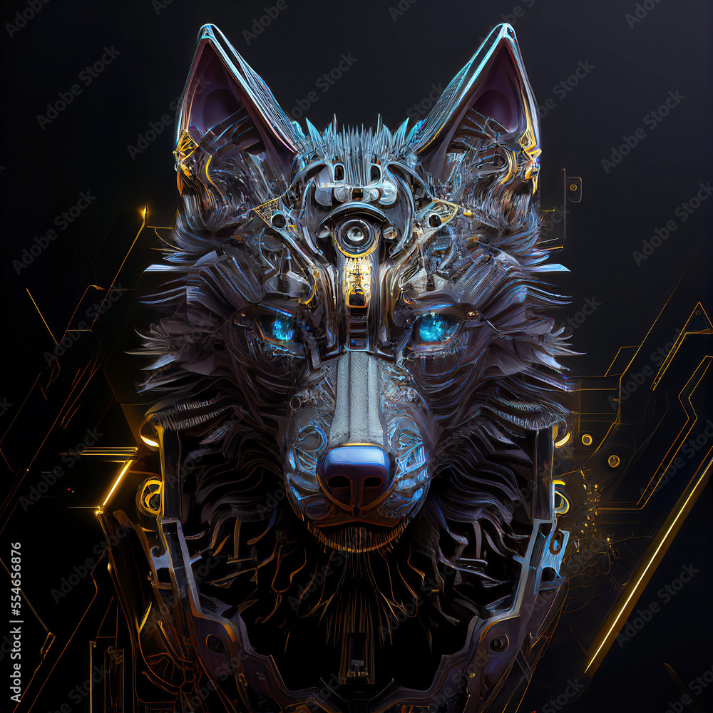 Stylized cyber wolf. sketch art for artist creativity and inspiration ...