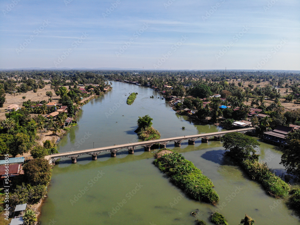 DON DET, LAOS - NOVEMBER 25: A tranquil scene of a river and an island ...