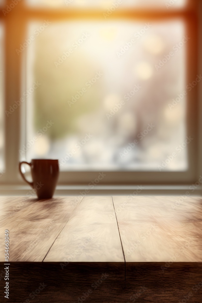 This is an illustration of a quaint table with a large window in the ...