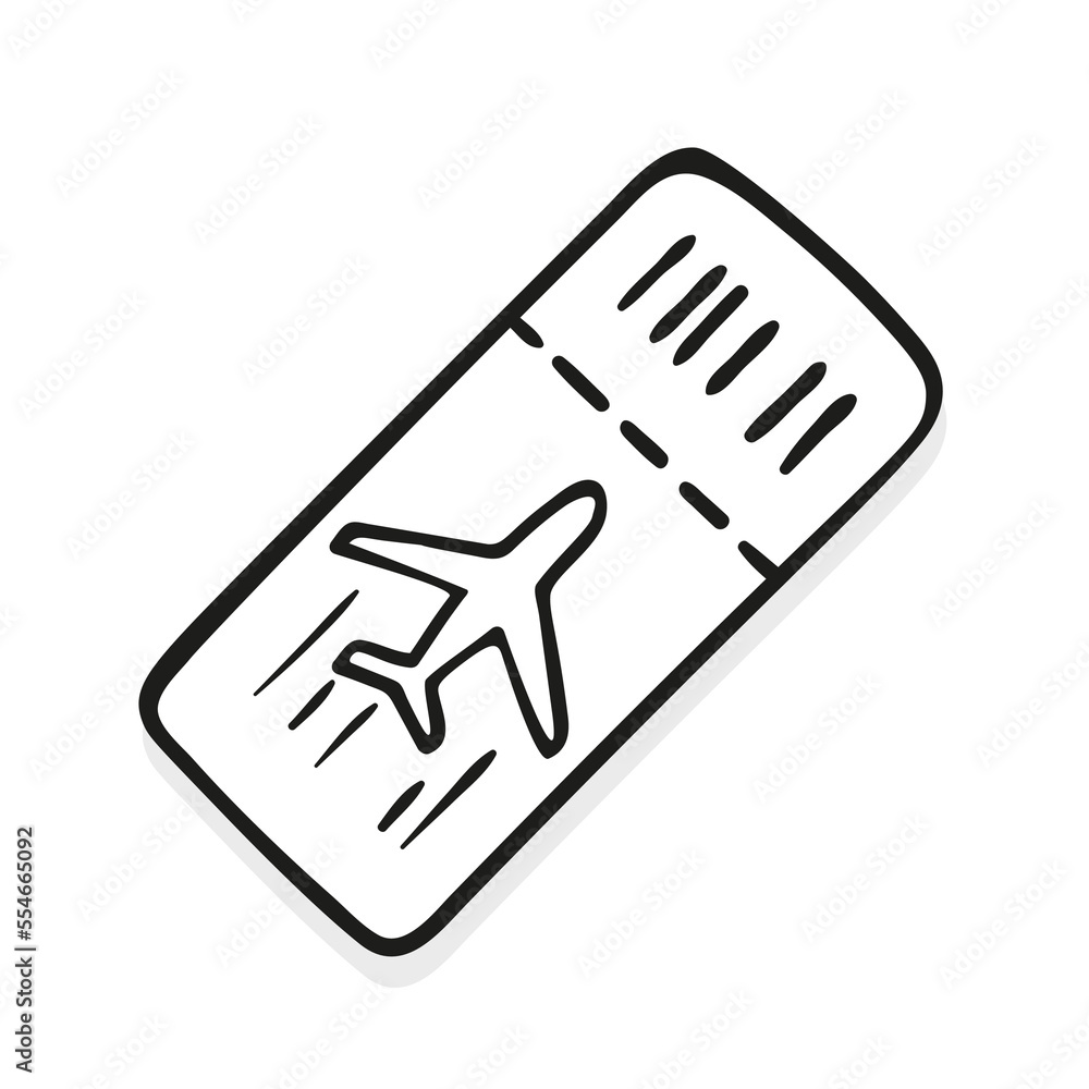 Entrance ticket vector hand drawn icon. Boarding pass symbol in doodle ...