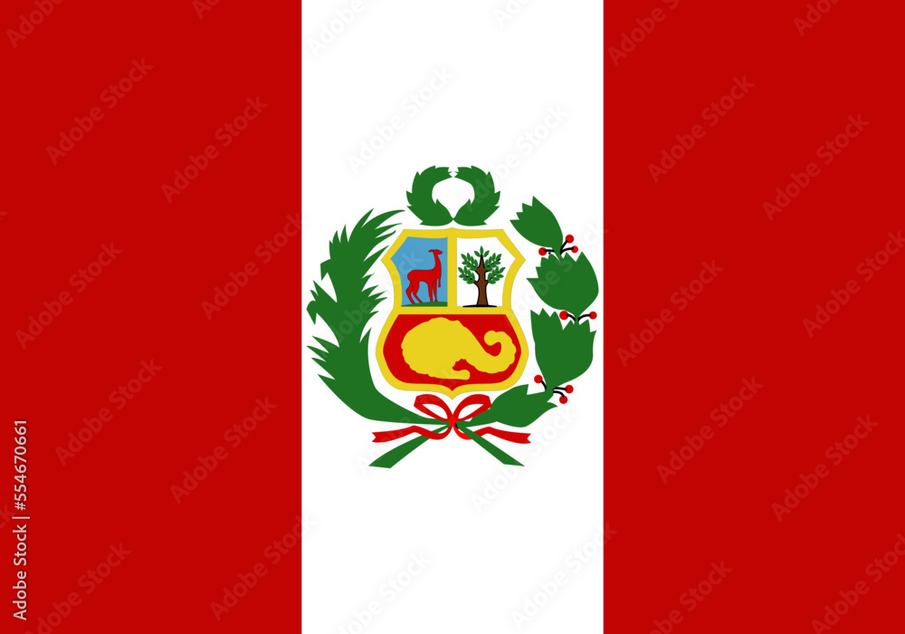Bandera de Perú con el escudo Stock Vector | Adobe Stock