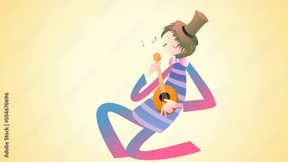 Cartoon boy playing guitar and singing 2d animated background ...