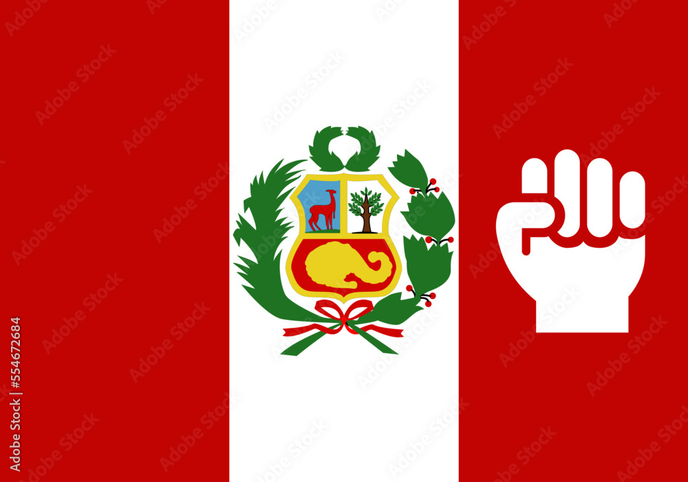 Bandera de Perú con la silueta de un puño blanco en señal de lucha o ...