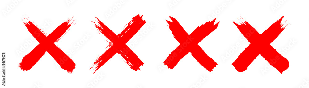 Set of the red cross sign with grunge. Red cross X symbol or wrong mark ...