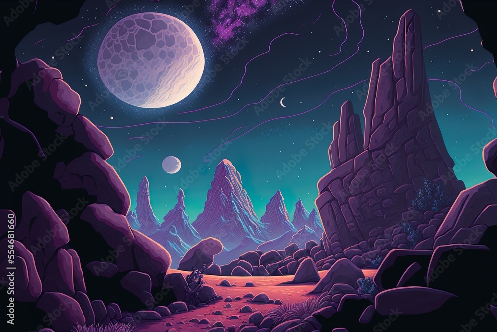 Cartoon banner featuring a scene from a science fiction video game set ...