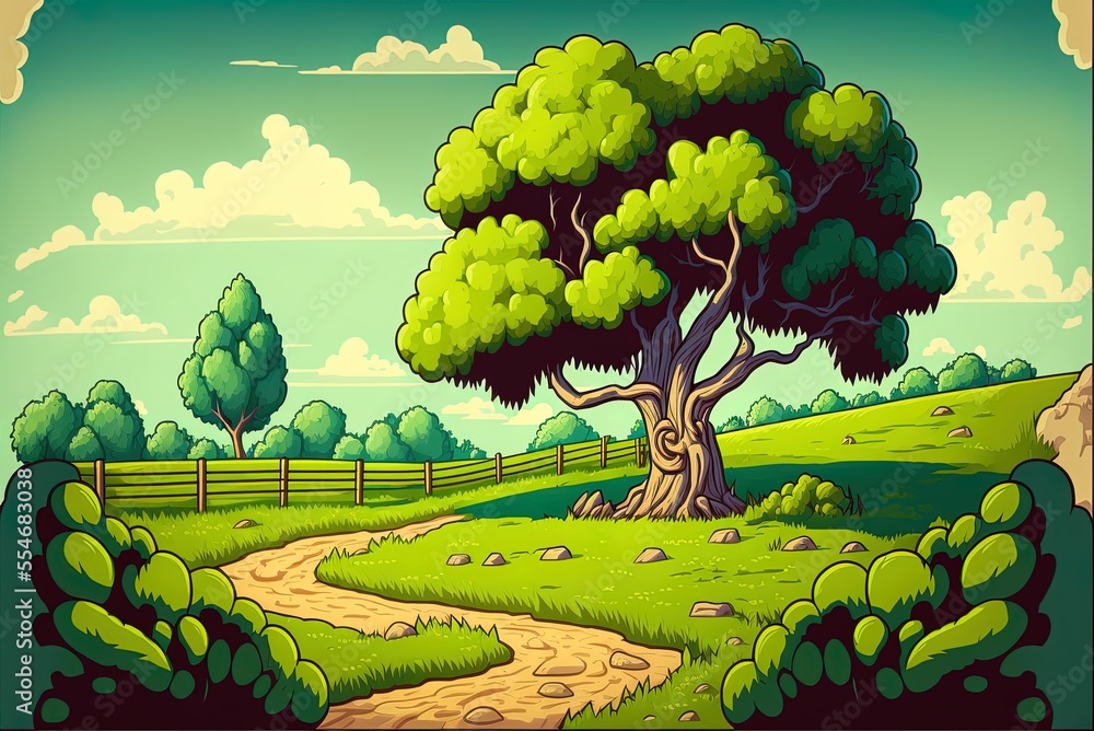 Cartoon country with no visible borders. outside natural scene with a ...