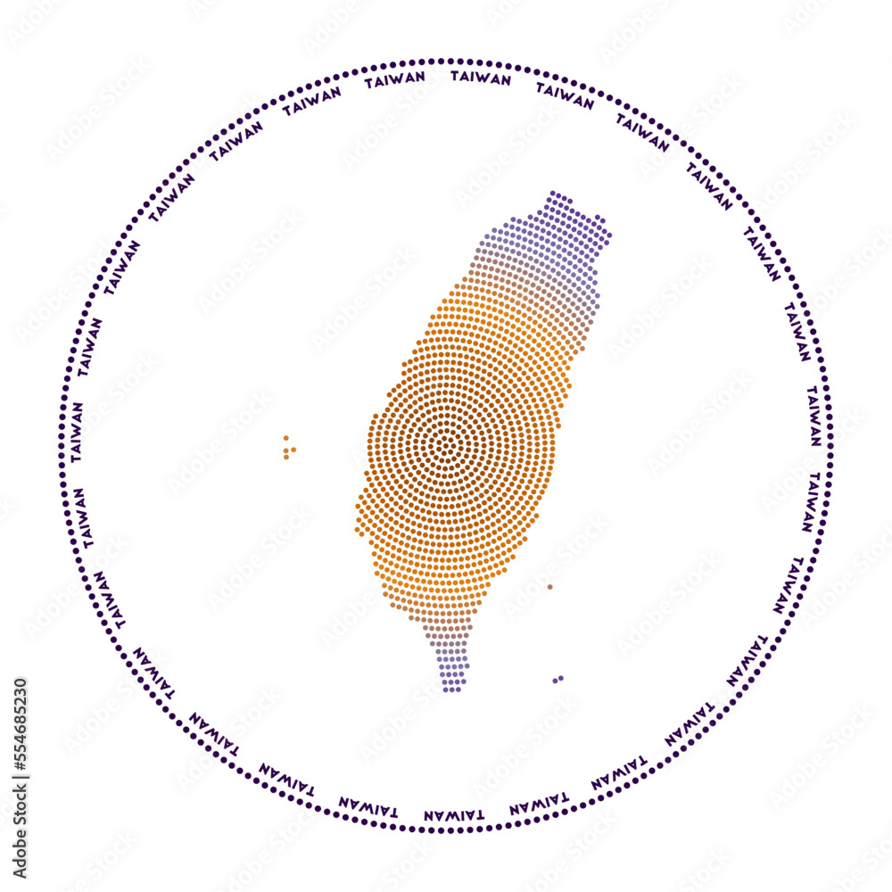 Taiwan round logo. Digital style shape of Taiwan in dotted circle with ...