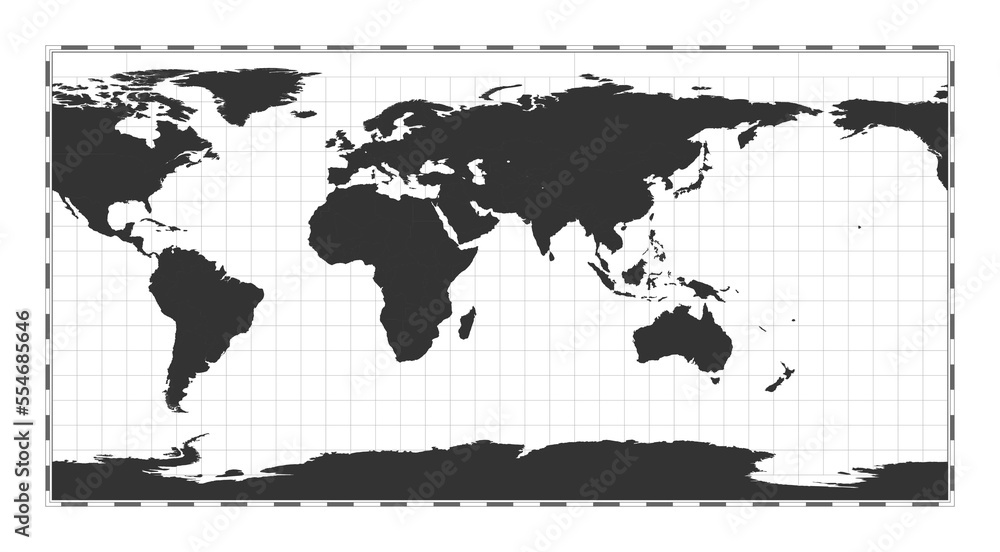 Vector world map. Equirectangular (plate carree) projection. Plain ...