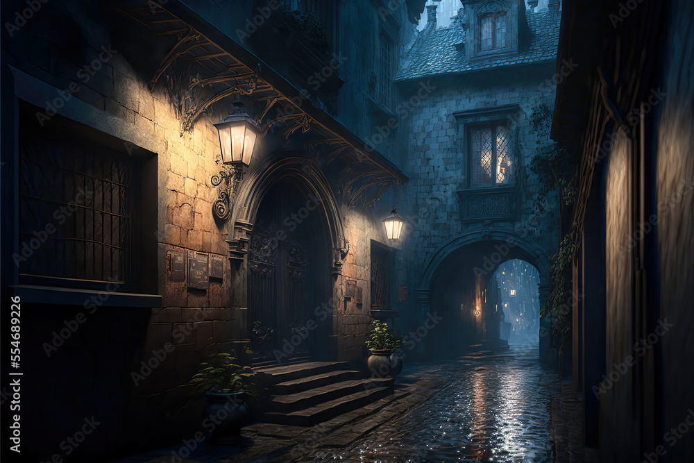 Generative AI : an alley in medieval Prague Stock Illustration | Adobe ...